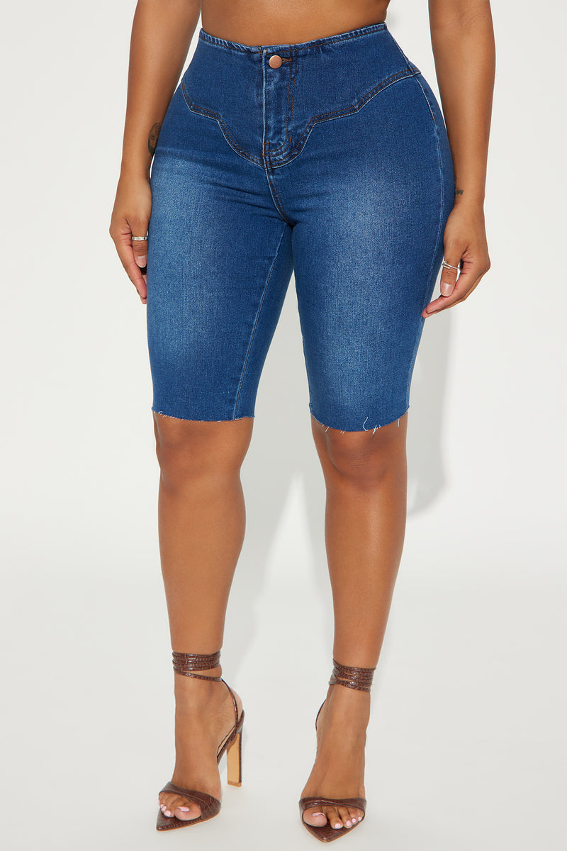 Lenox Stretch Denim Bermuda Shorts Dark Wash Fashion Nova Jean