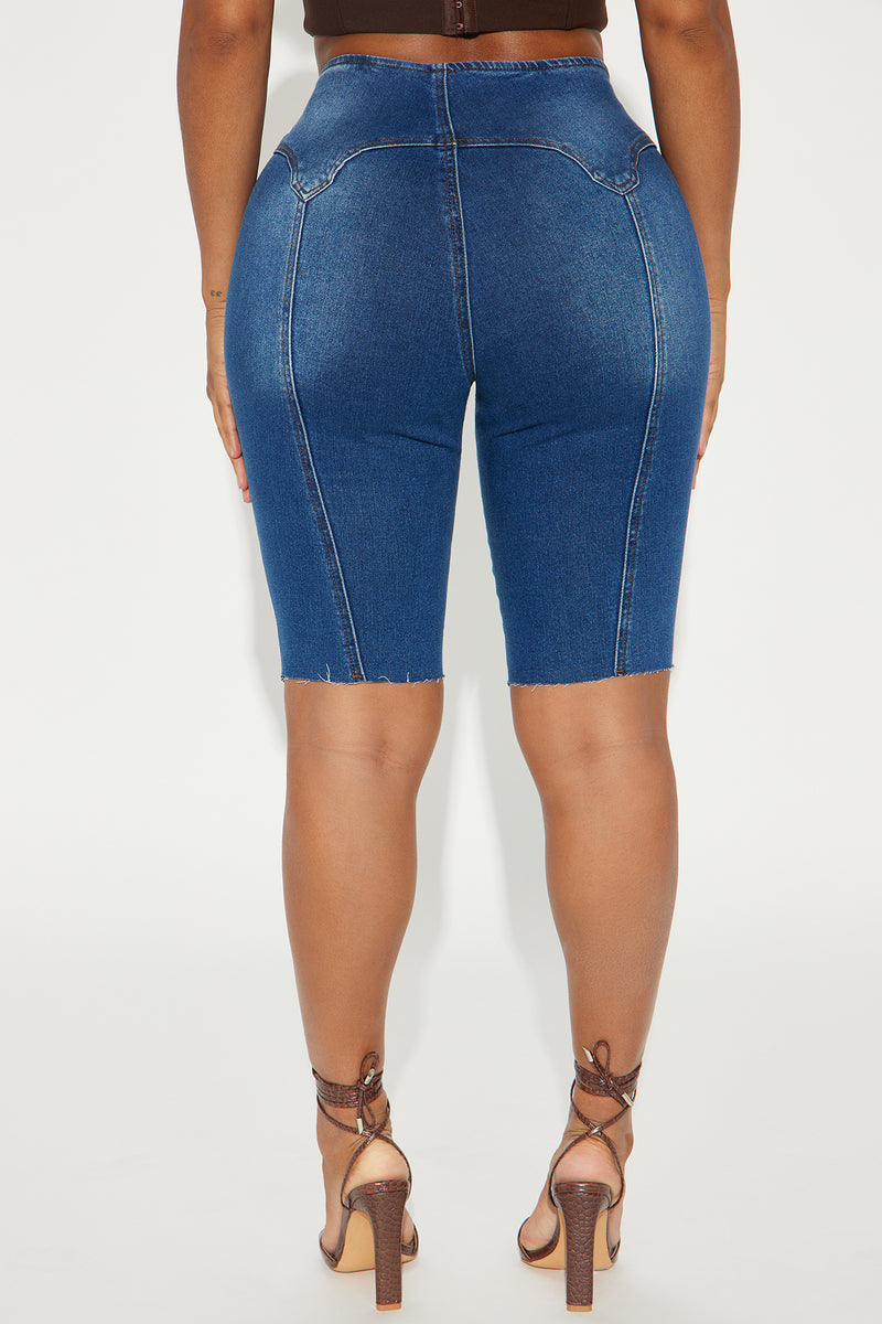 Lenox Stretch Denim Bermuda Shorts Dark Wash Fashion Nova Jean