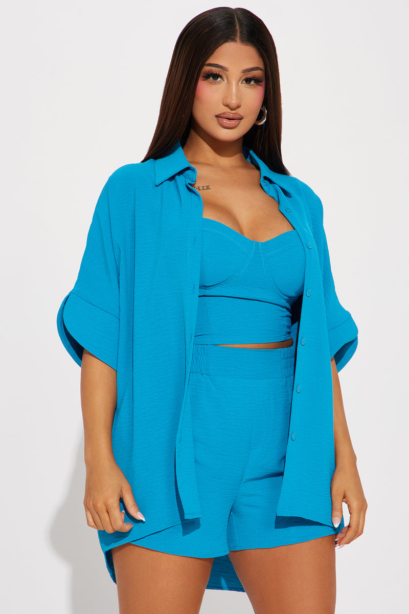 Meadow 3 Piece Short Set Turquoise Fashion Nova Matching Sets Fashion Nova
