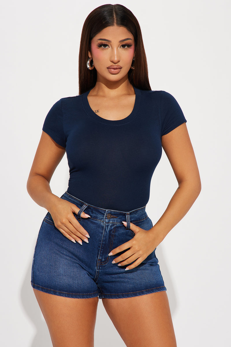 Alyssa Crew Neck Top Navy Fashion Nova Basic Tops And Bodysuits