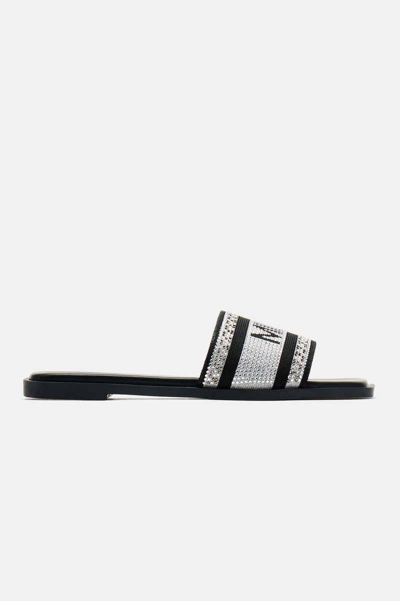What A View Embellished Flat Sandals Black Fashion Nova Shoes