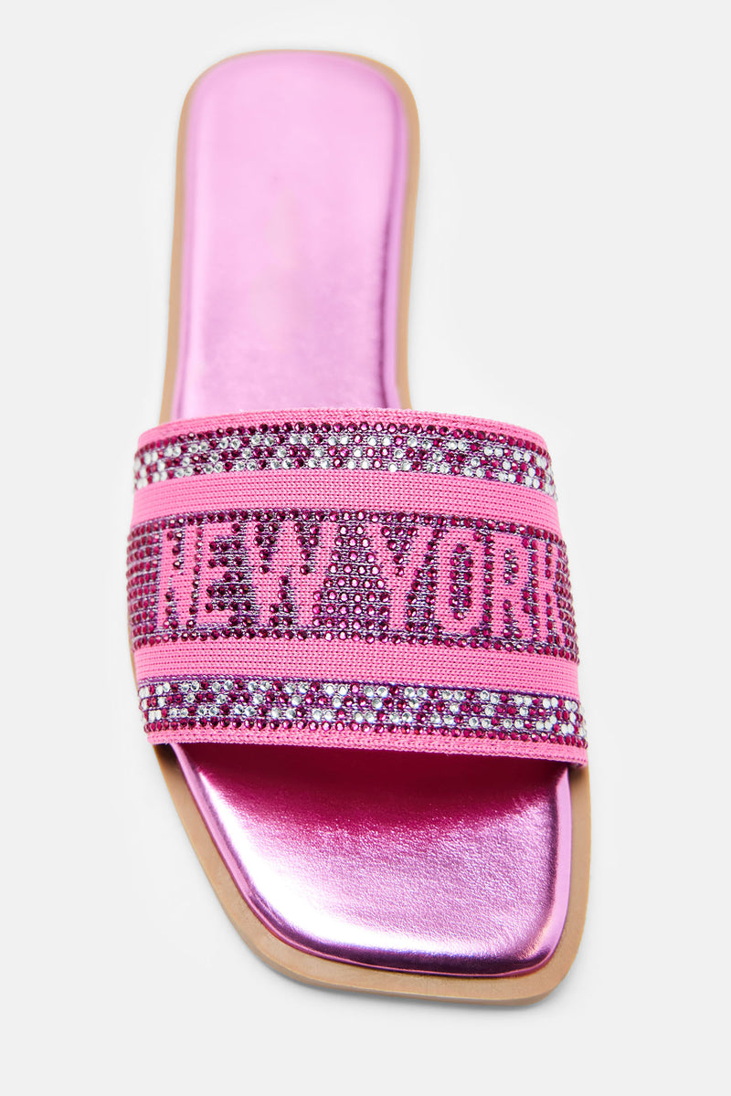 What A View Embellished Flat Sandals Fuchsia Fashion Nova Shoes