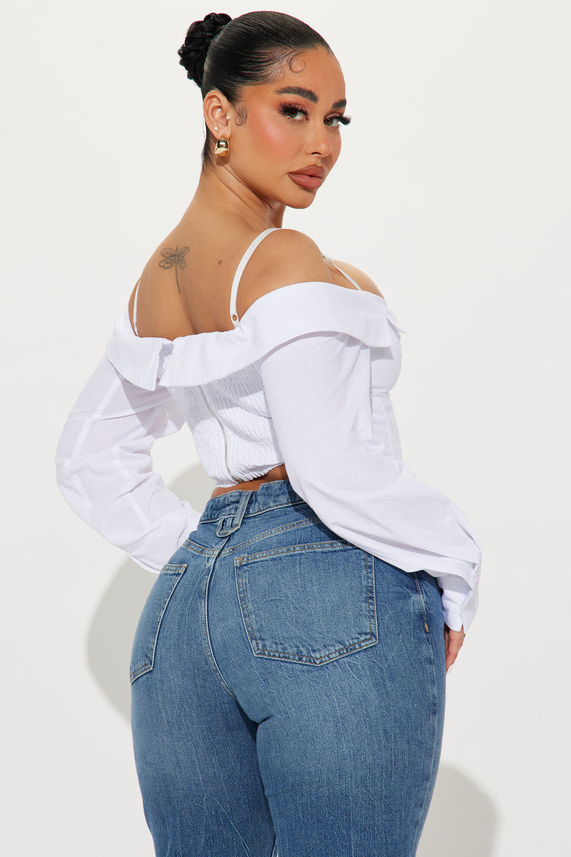 Meredith Poplin Corset Top White Fashion Nova Shirts And Blouses