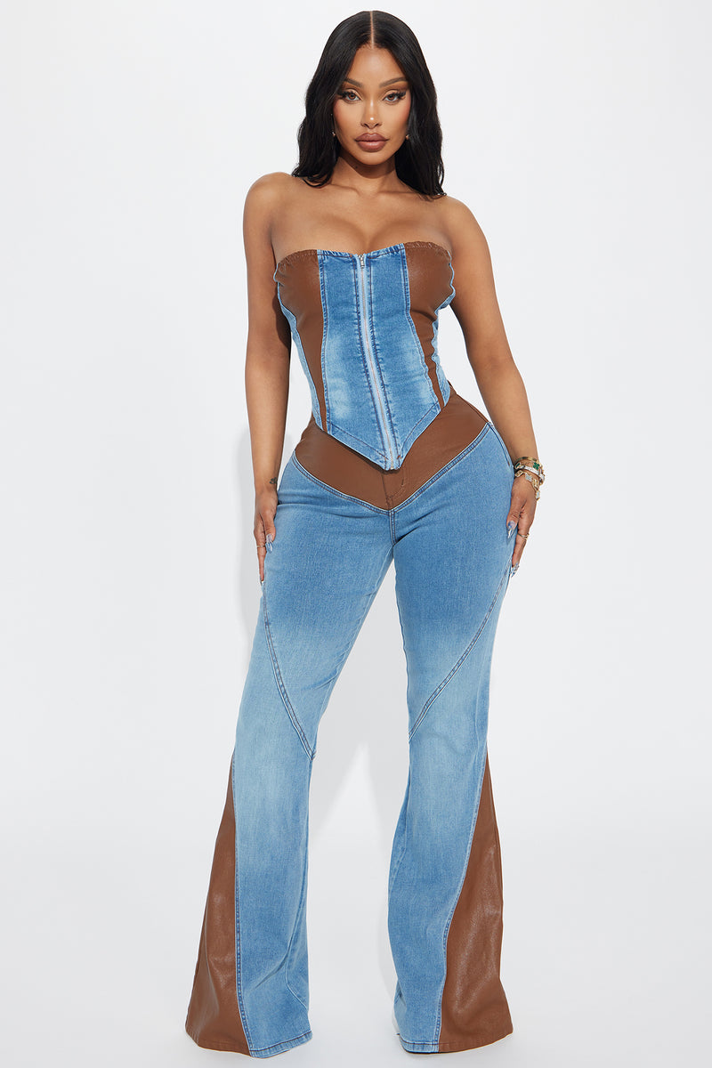 Set In My Denim Pant Set - Medium Wash | Fashion Nova, Matching Sets | Fashion Nova