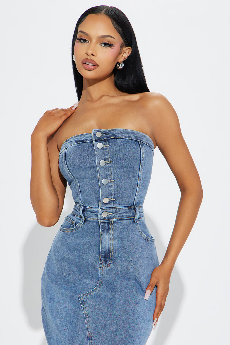 Christa Denim Maxi Dress - Medium Wash | Fashion Nova, Dresses | Fashion Nova