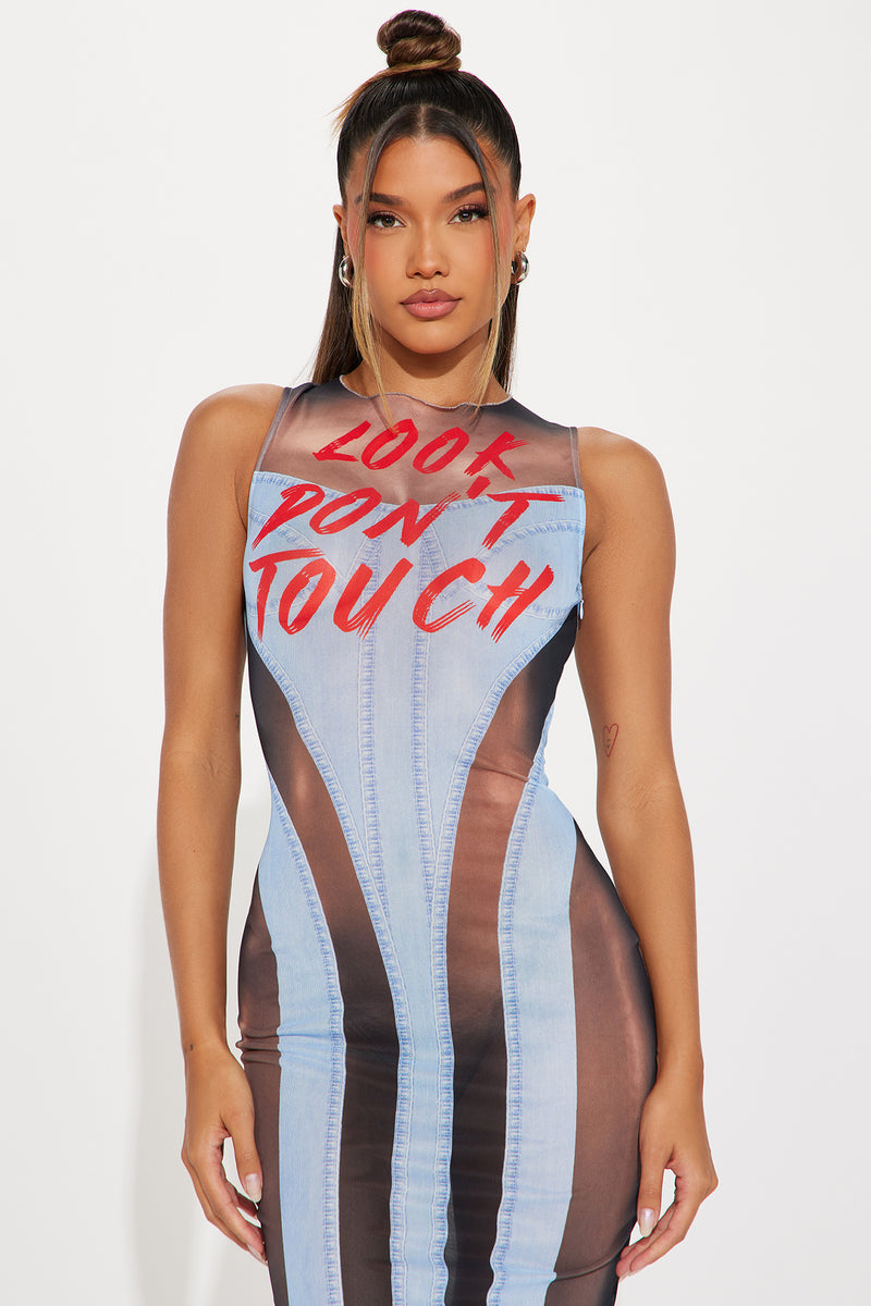 Look Dont Touch Mesh Midi Dress Blue Combo Fashion Nova Dresses