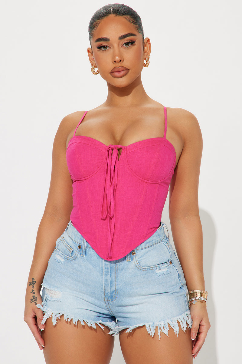 Tell Me A Secret Linen Corset Top - Hot Pink | Fashion Nova, Shirts & Blouses | Fashion Nova