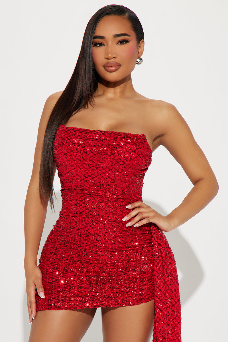 Lilian Draped Sequin Mini - Red | Fashion Nova, Dresses | Fashion Nova