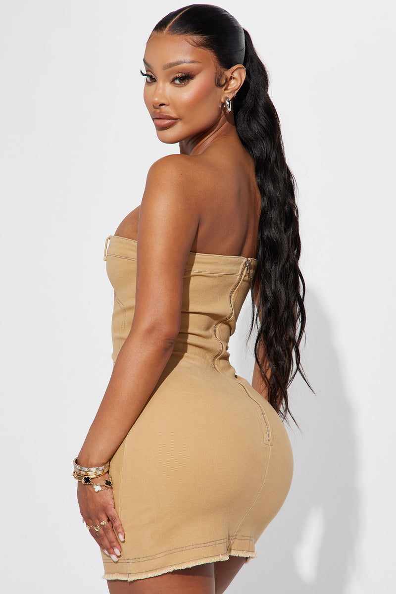 Sana Denim Mini Dress - Taupe | Fashion Nova, Dresses | Fashion Nova
