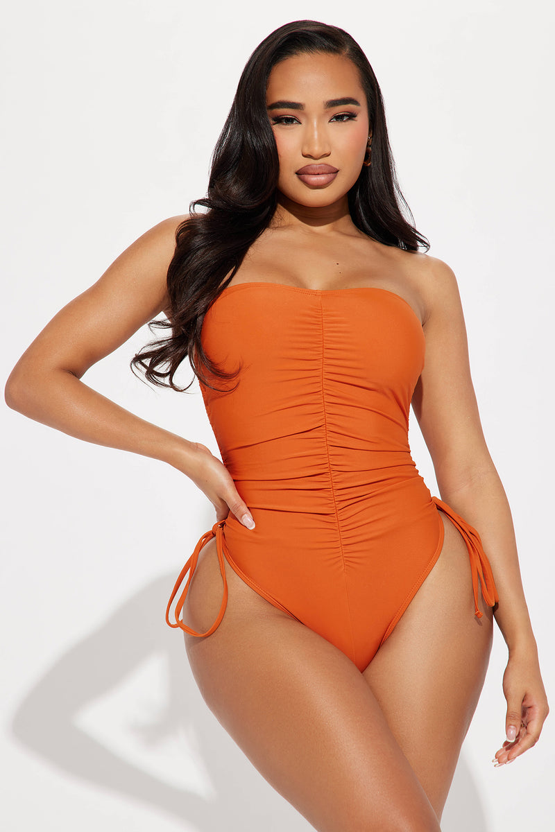 Eloise Ruched 1 Piece Swimsuit Rust Fashion Nova Swimwear