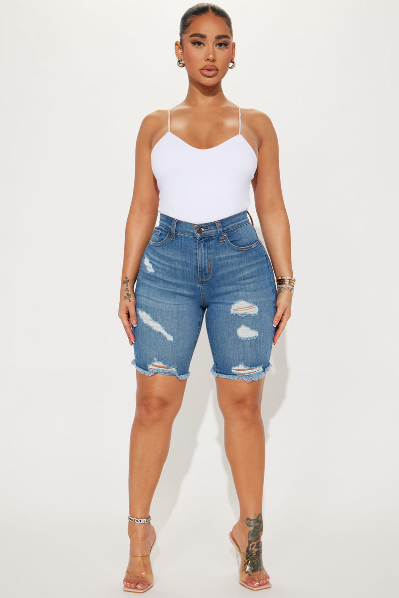 Tight Squeeze Lux Stretch Denim Bermuda Shorts Medium Wash Fashion