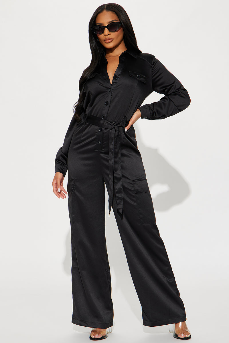 Get With It Satin Jumpsuit Black Fashion Nova Jumpsuits Fashion Nova