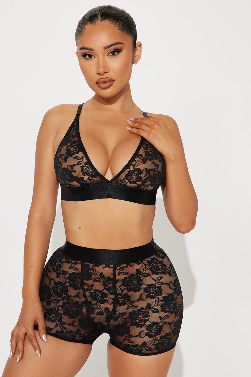 Lowkey Sexy Bralette Boxer 2 Piece Set - Black | Fashion Nova, Lingerie & Sleepwear | Fashion Nova