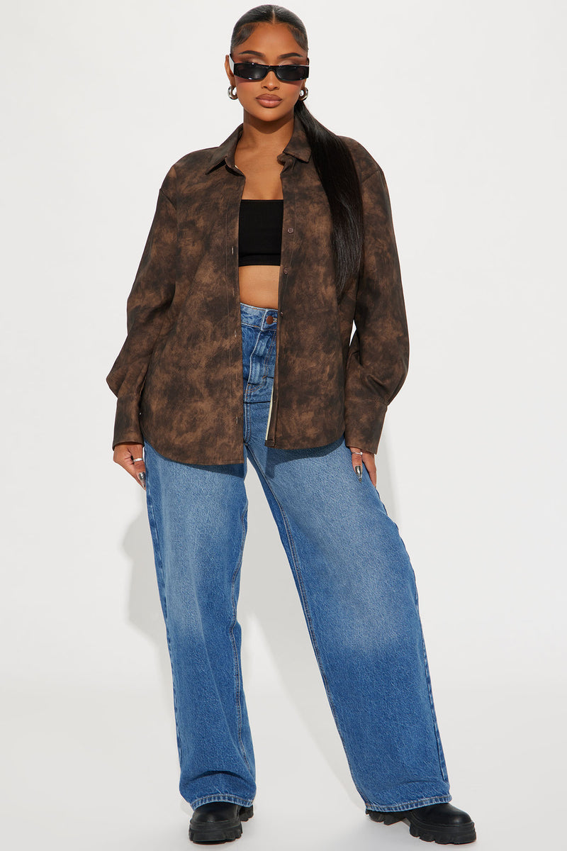 Keep Up Washed Faux Leather Shirt Brown Fashion Nova Shirts
