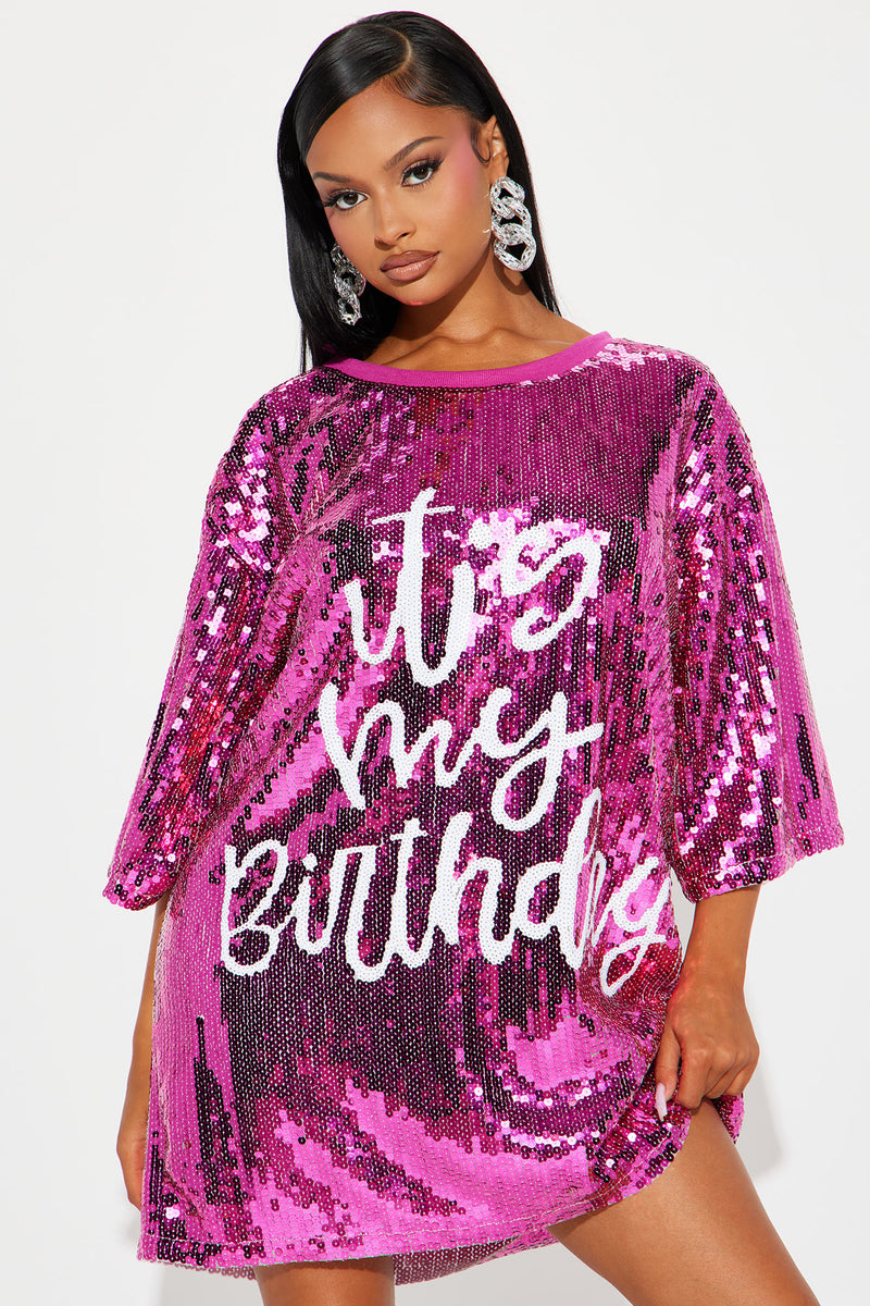Birthday Queen Sequin Shirt Dress - Hot Pink/combo | Fashion Nova, Dresses | Fashion Nova