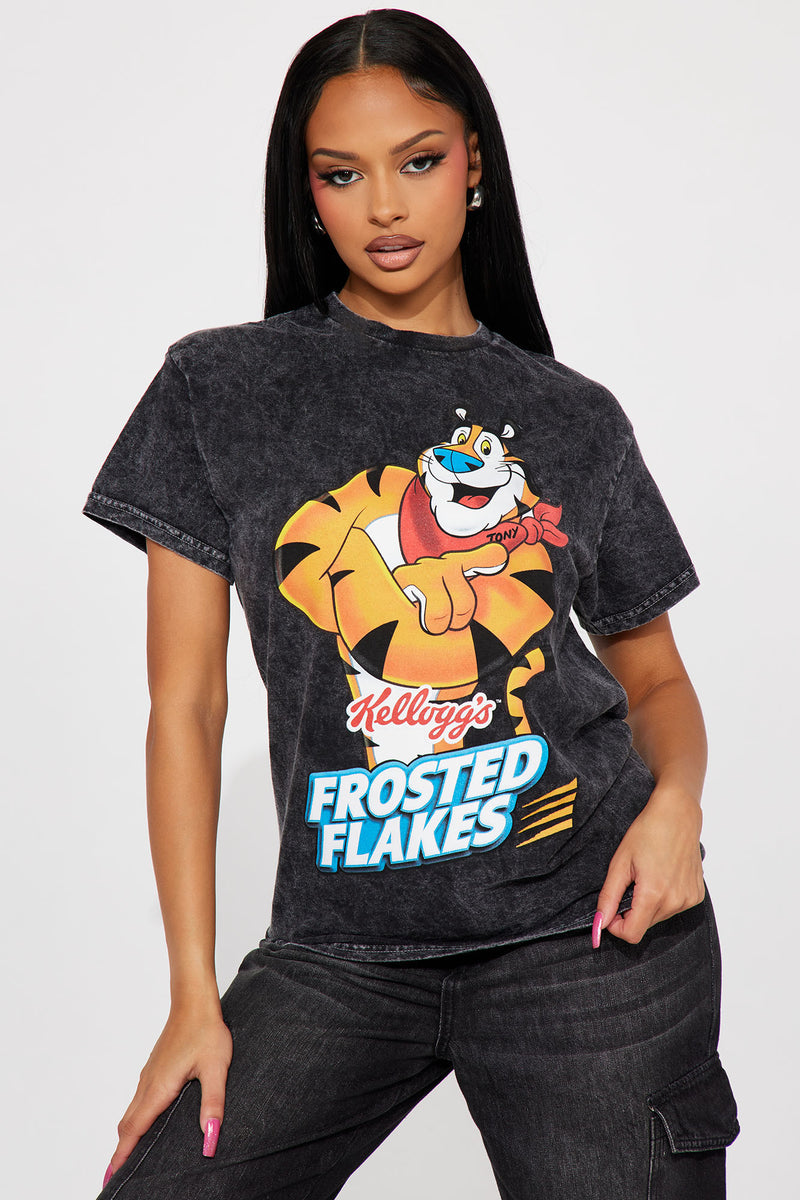 Frosted Flakes Washed Graphic Tee Black Wash Fashion Nova Screens Tops And Bottoms
