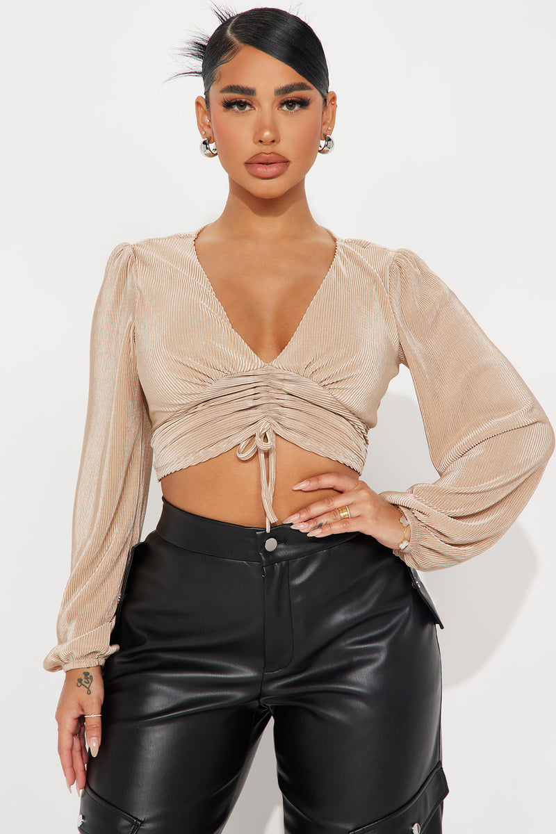 Amanza Plisse Blouse - Beige | Fashion Nova, Knit Tops | Fashion Nova