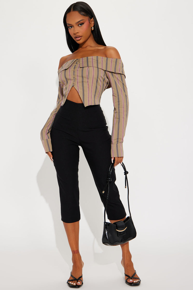 Solve It Striped Blouse Top - Taupe/combo | Fashion Nova, Shirts ...