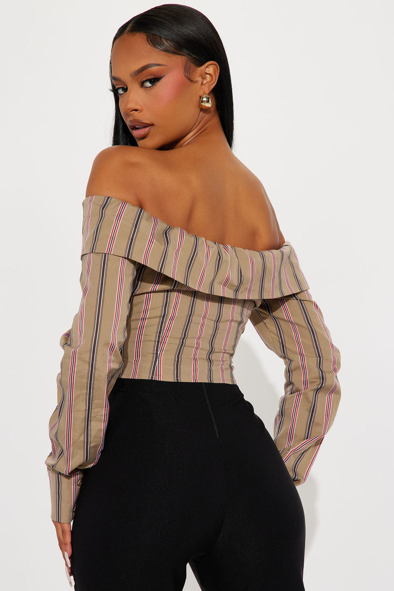 Solve It Striped Blouse Top - Taupe/combo | Fashion Nova, Shirts ...
