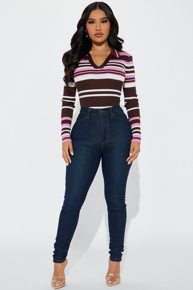 Palesa Striped Polo Sweater - Brown/combo | Fashion Nova, Sweaters | Fashion Nova