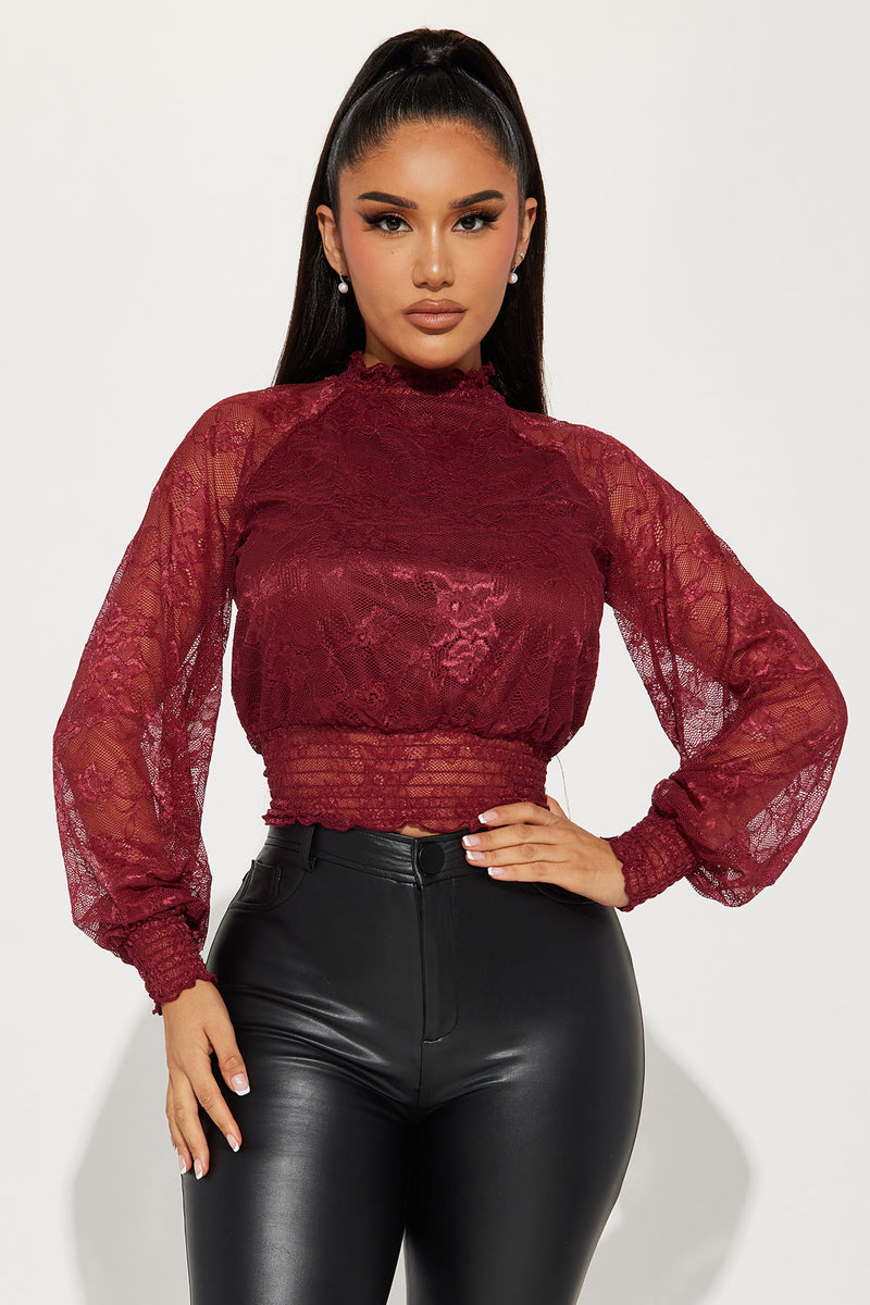 Baylor Lace Top - Wine | Fashion Nova, Knit Tops | Fashion Nova