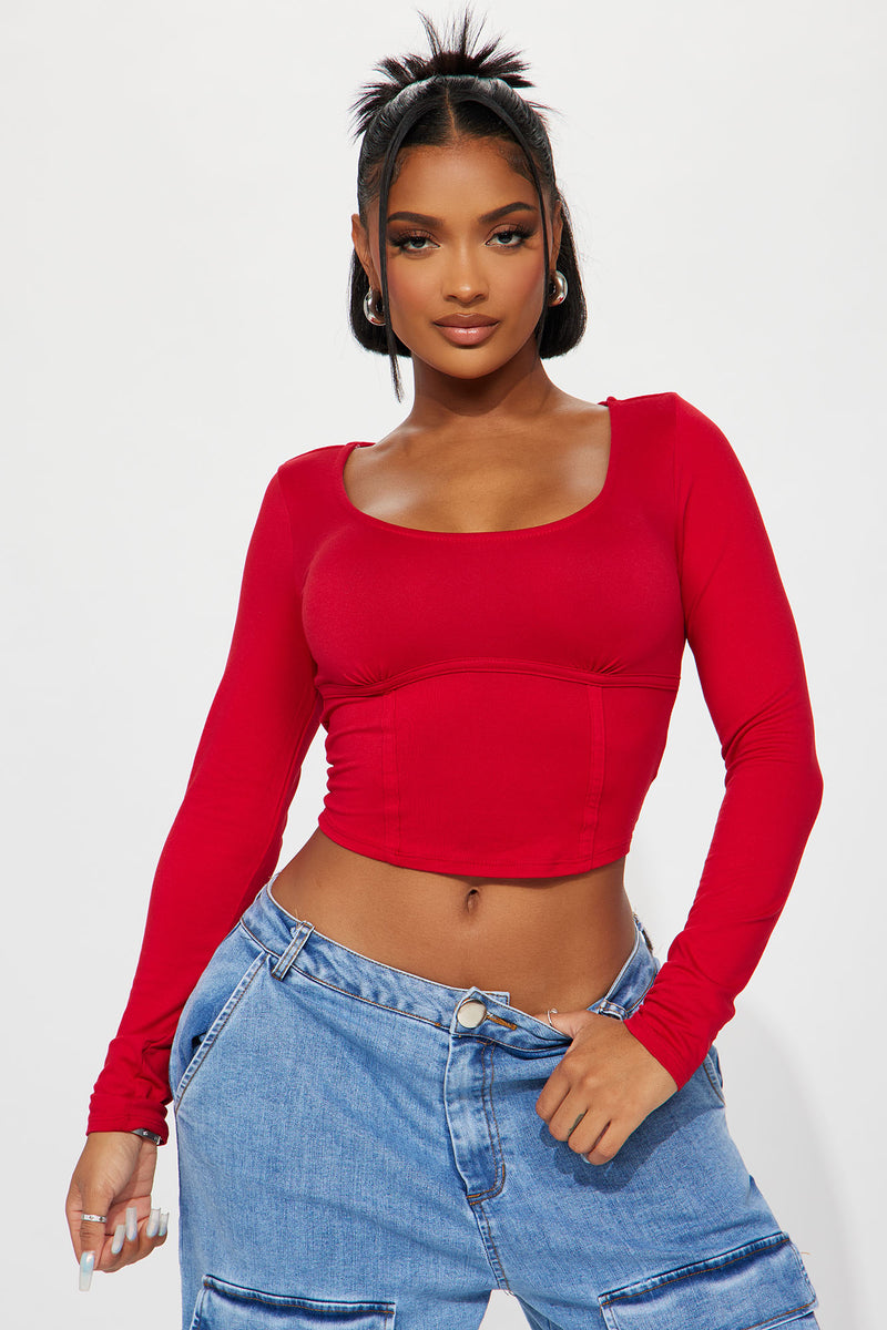 Angelica Scoop Neck Top Darkred Fashion Nova Basic Tops