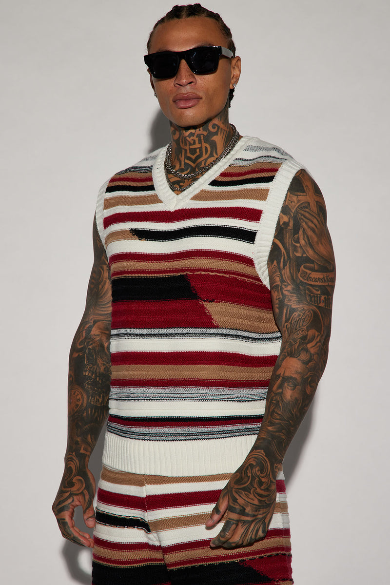 Striped Sweater Vest - Red/combo | Fashion Nova, Mens Tees & Tanks | Fashion Nova