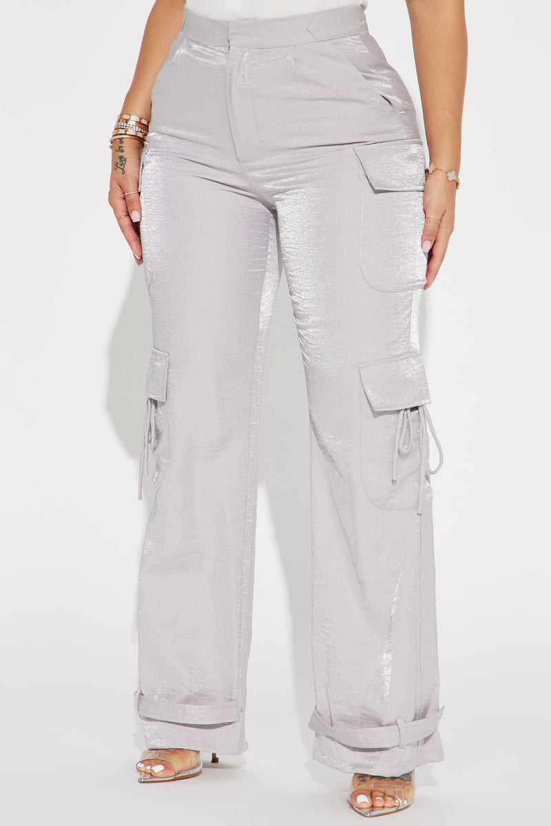 Autumn Satin Cargo Pant - Silver | Fashion Nova, Pants | Fashion Nova