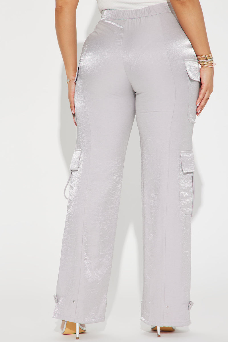 Autumn Satin Cargo Pant - Silver | Fashion Nova, Pants | Fashion Nova