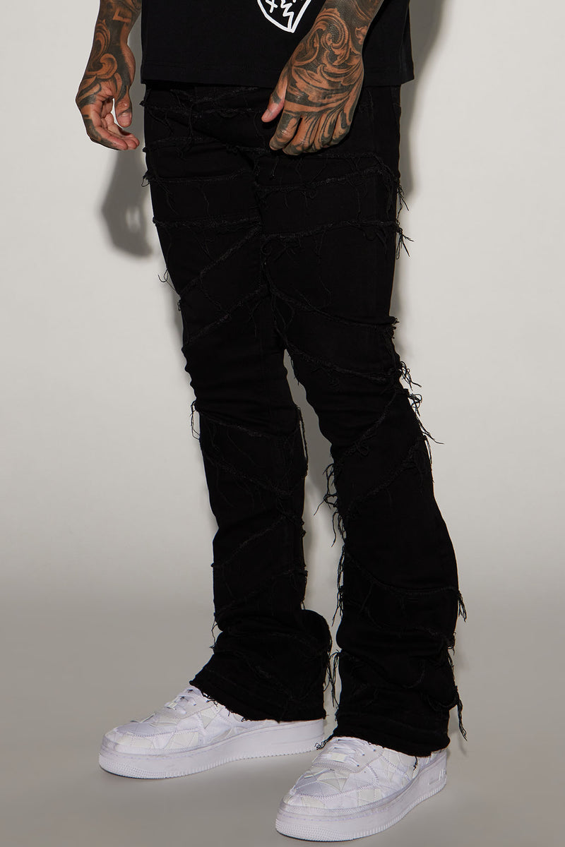 In All Ways Fray Stacked Skinny Flare Jeans - Black | Fashion Nova, Mens Jeans | Fashion Nova