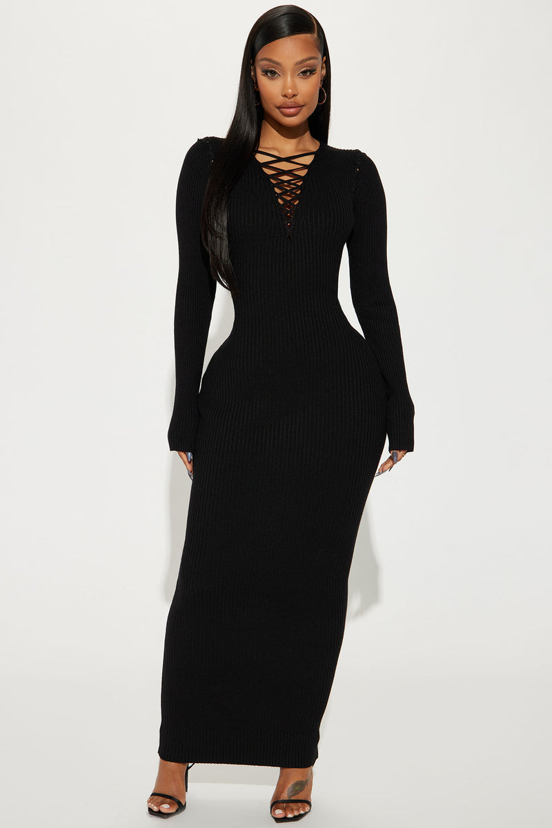 Sara Sweater Maxi Dress Black Fashion Nova Dresses Fashion Nova