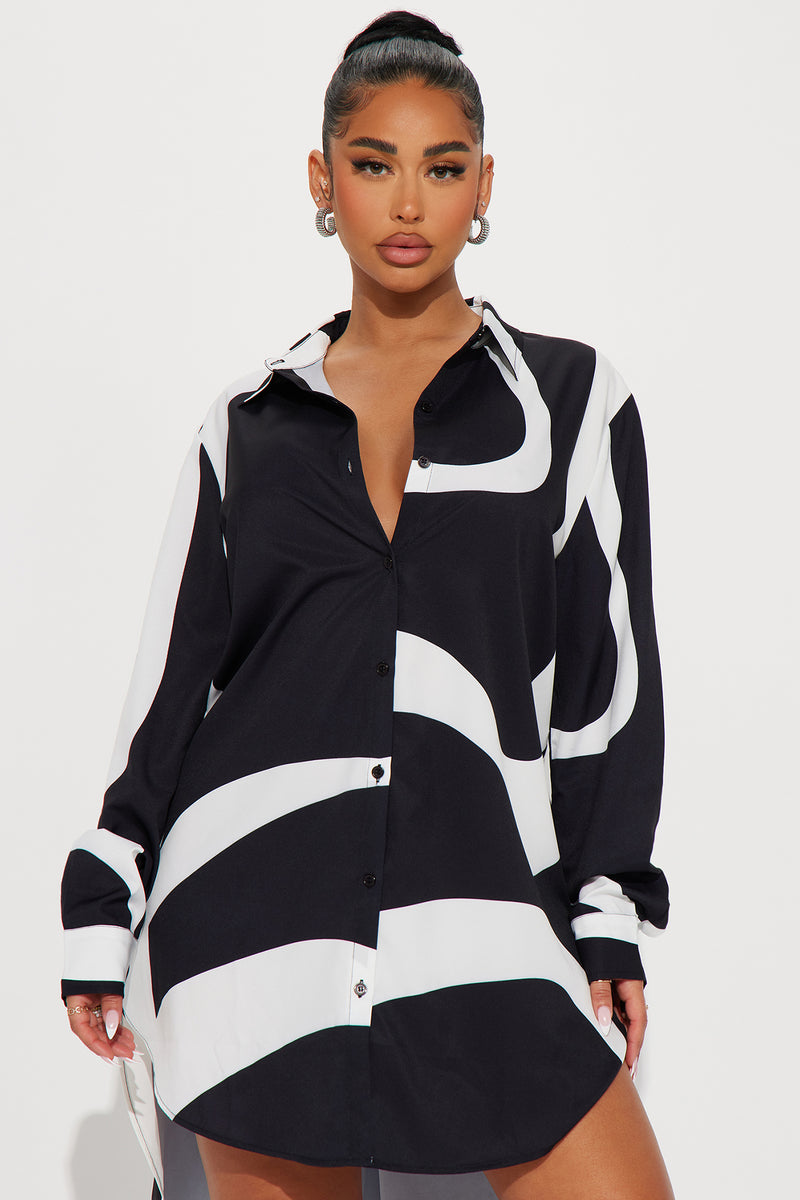 Jayde Button Up Mini Dress Black White Fashion Nova Dresses