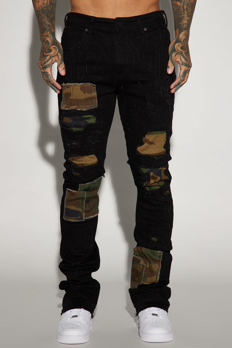 Hint Of Camo Stacked Skinny Flare Jeans - Black | Fashion Nova, Mens Jeans | Fashion Nova