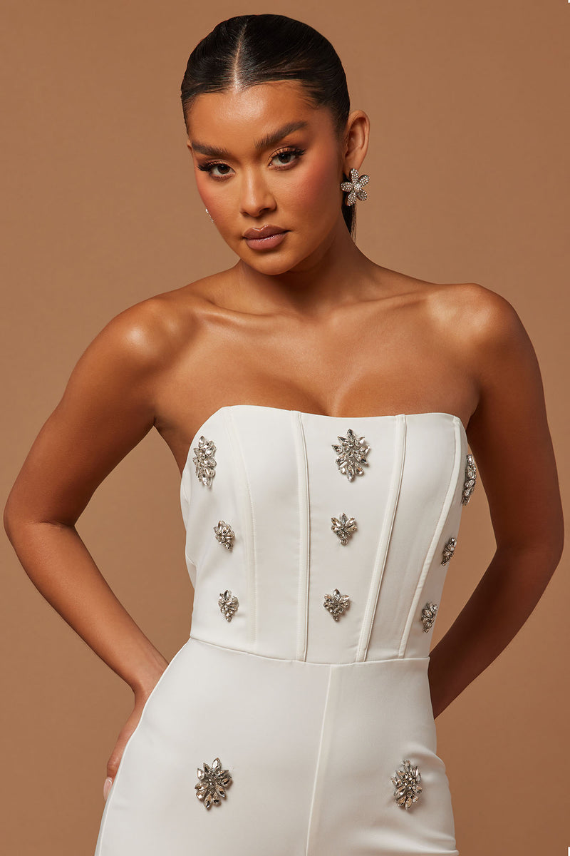Leandra Embellished Flare Jumpsuit - White | Fashion Nova, Luxe | Fashion Nova