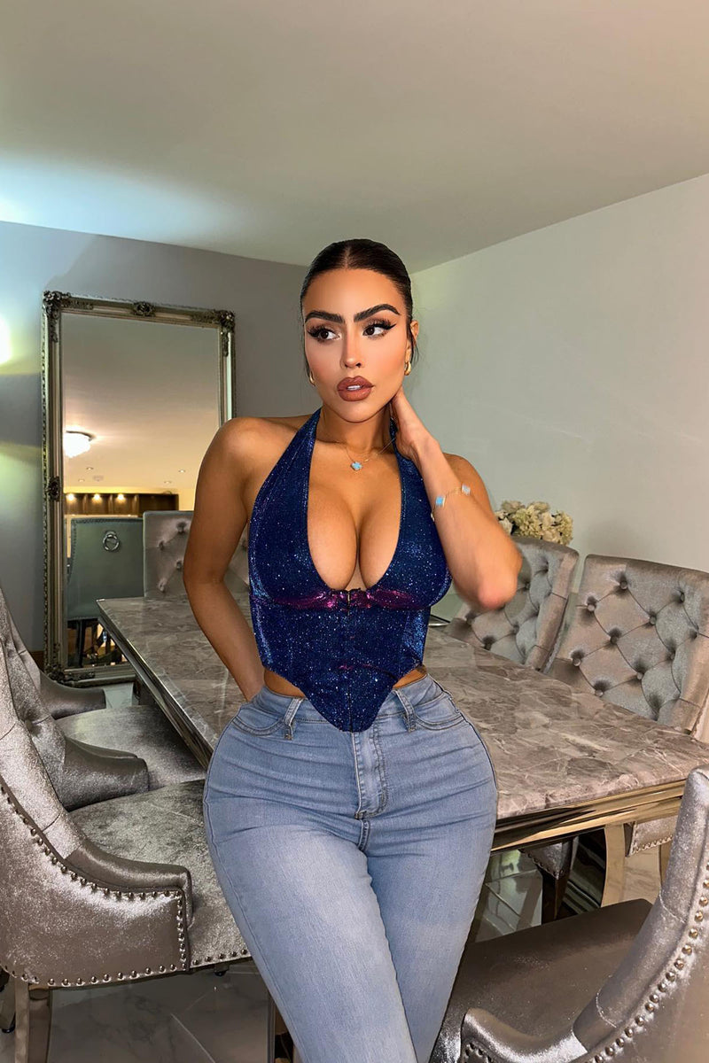 Starry Nights Metallic Halter Top - Royal | Fashion Nova, Knit Tops | Fashion Nova