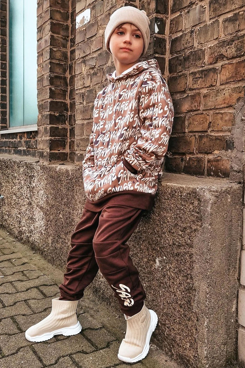 Mini Savage All Over Fleece Jogger Set - Brown/combo | Fashion Nova, Kids Sets | Fashion Nova