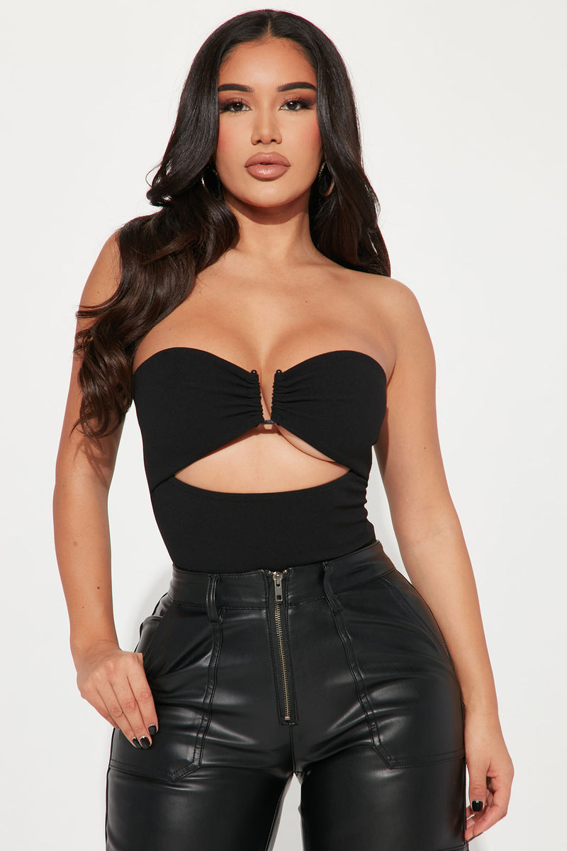 Camila Ruched Bandeau Bodysuit - Black | Fashion Nova, Bodysuits | Fashion Nova