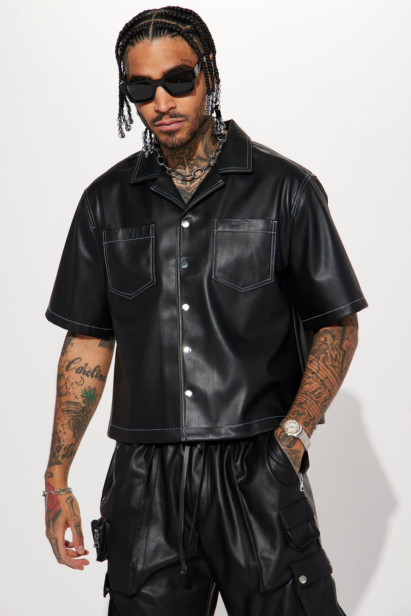 Simple Times Faux Leather Short Sleeve Shirt Black Fashion Nova