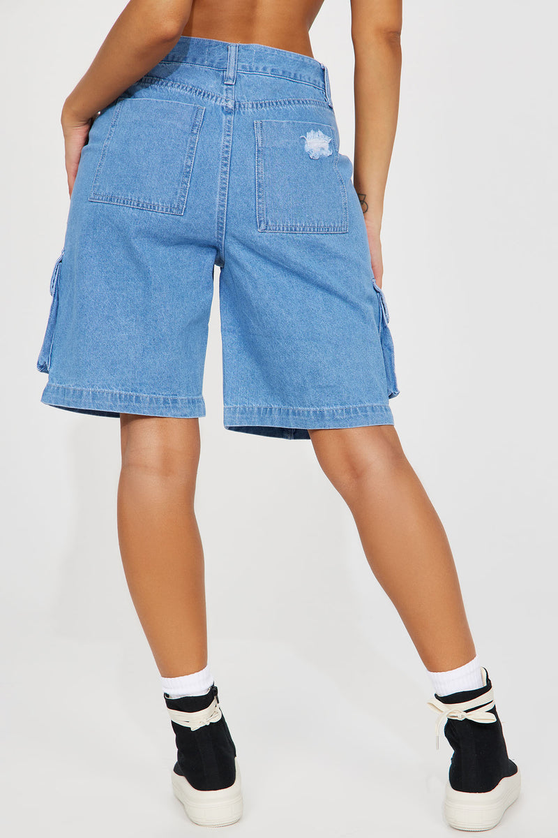 Own It Non Stretch Cargo Denim Bermuda Shorts Light Wash Fashion