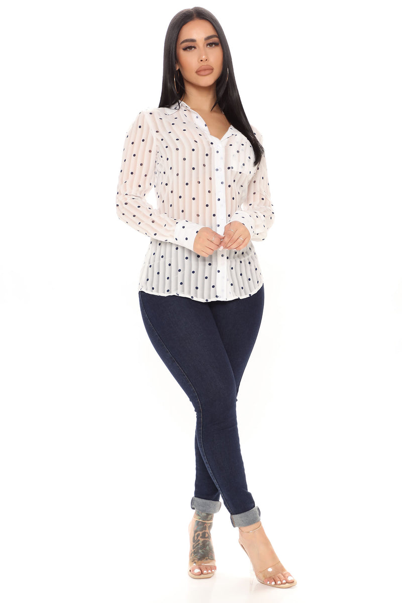 Conquer The Day Polka Dot Top - Off White/combo | Fashion Nova, Shirts & Blouses | Fashion Nova