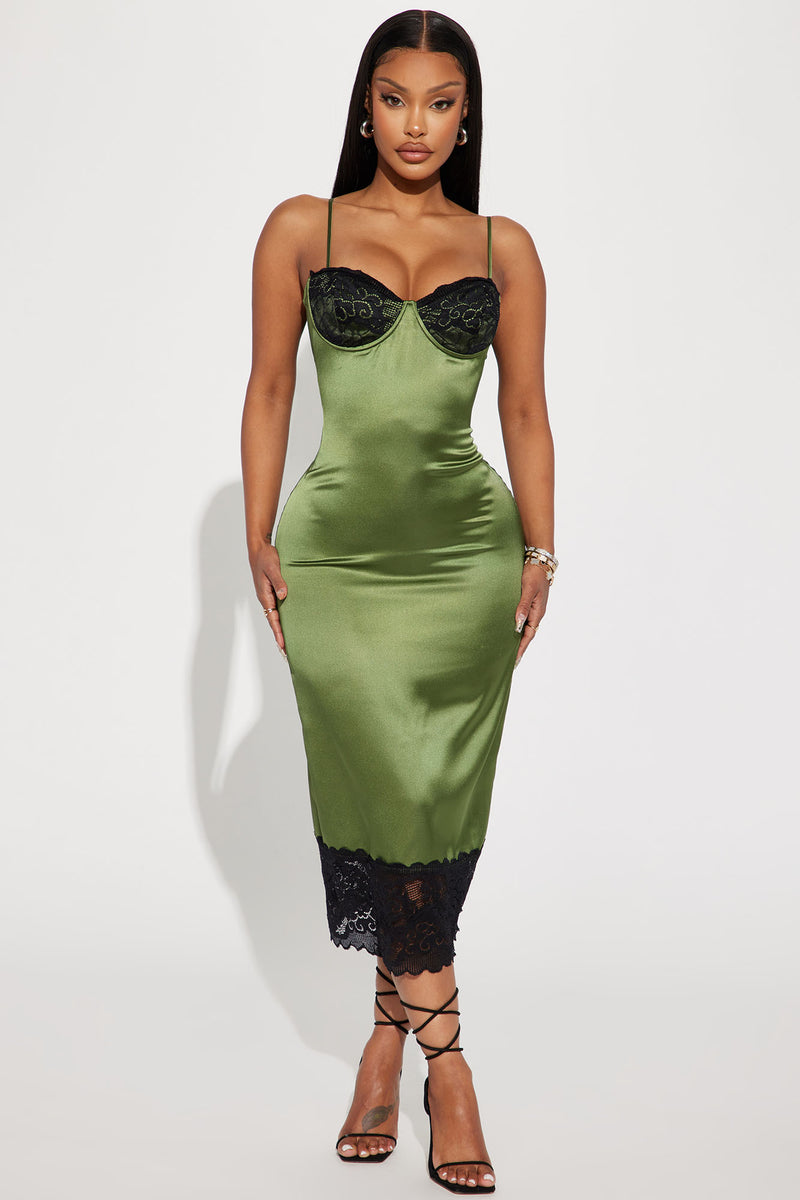 Lina Satin Midi Dress Hunter Fashion Nova Dresses Fashion Nova