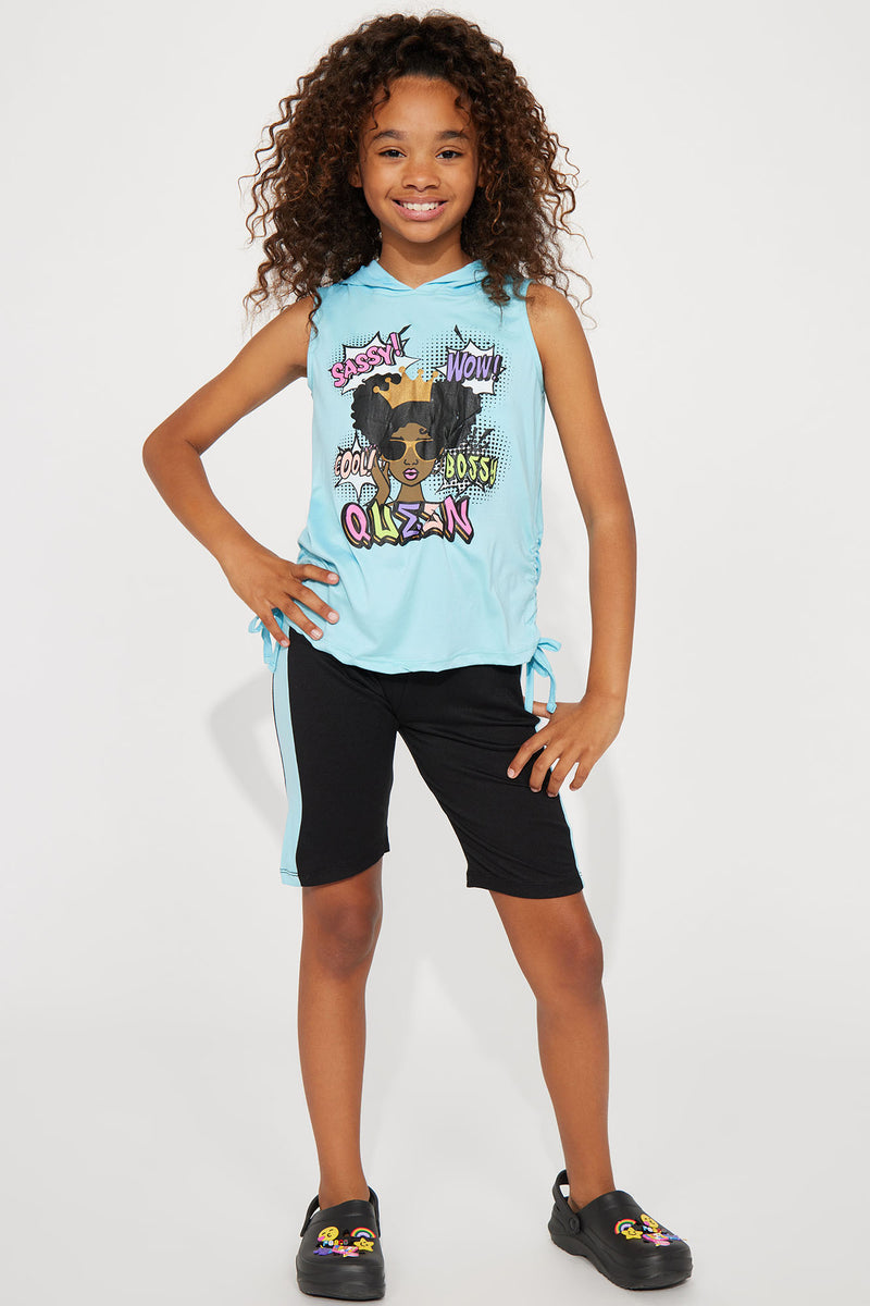 Mini Bossy Queen Knit Biker Short Set - Aqua | Fashion Nova, Kids Sets | Fashion Nova