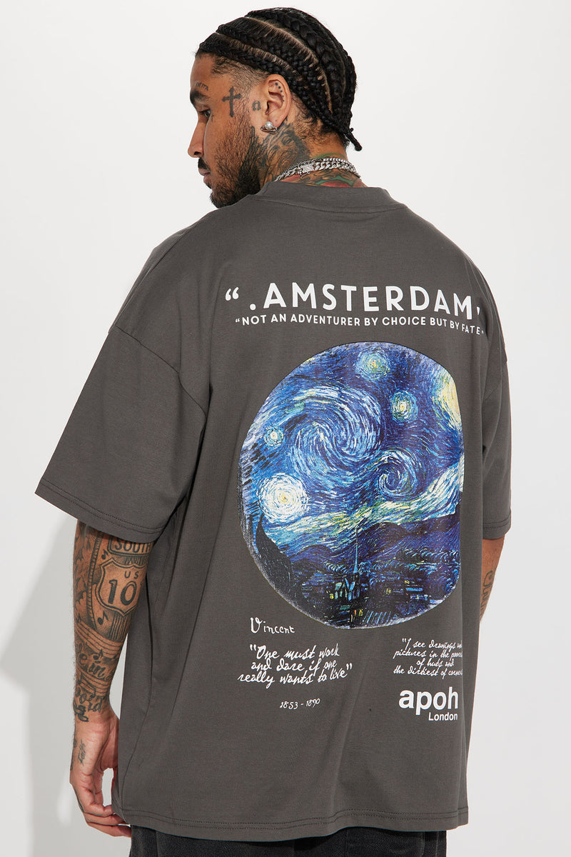 Vincent Van Gogh Starry Night Oversized Short Sleeve Tee - Charcoal | Fashion Nova, Mens Graphic ...