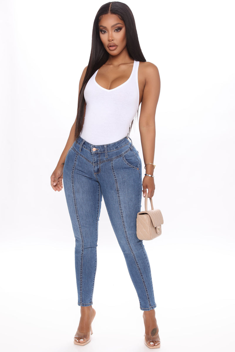 Out Of Line Skinny Jeans Medium Blue Wash Fashion Nova Jeans