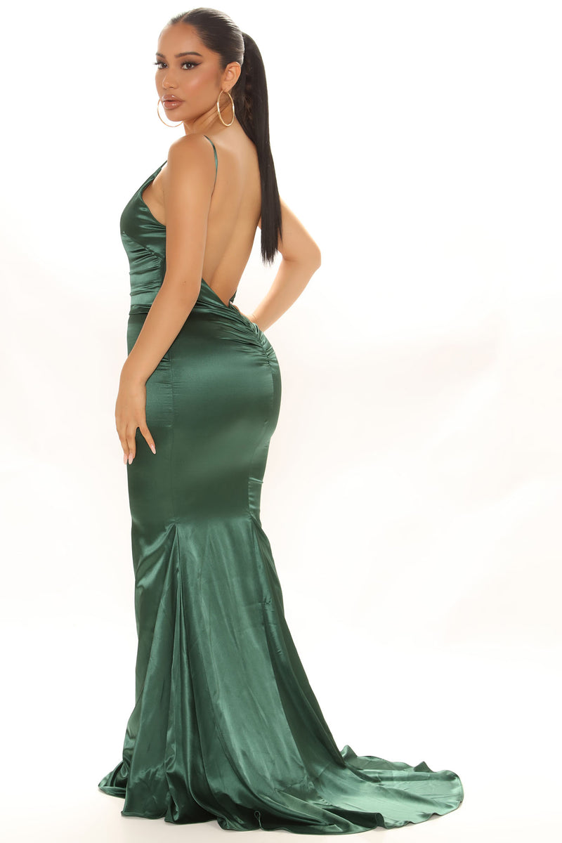 Always Flaunting Satin Maxi Dress Hunter Fashion Nova Dresses