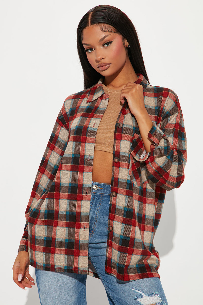 Kristy Knit Plaid Shirt - Red/combo | Fashion Nova, Knit Tops | Fashion Nova