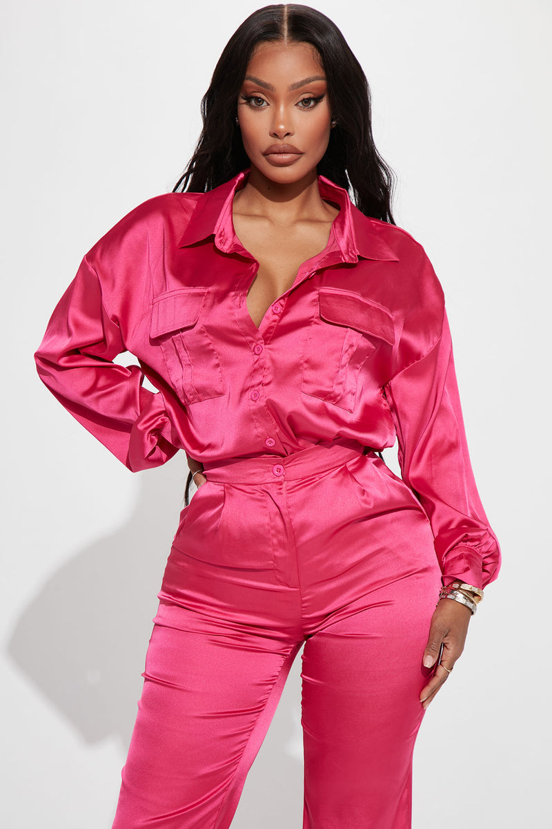 Sarita Satin Pant Set Hot Pink Fashion Nova Matching Sets Fashion Nova