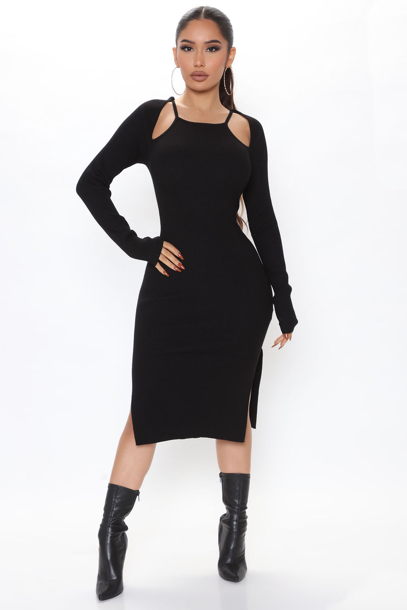 Easy To Love Sweater Midi Dress Black Fashion Nova Dresses