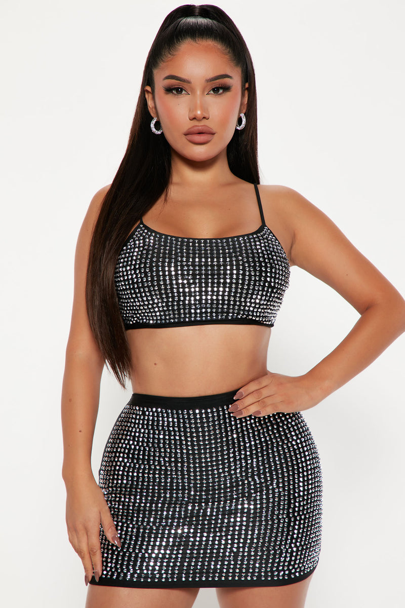 Keep Shining Embellished Skirt Set - Black | Fashion Nova, Matching Sets | Fashion Nova