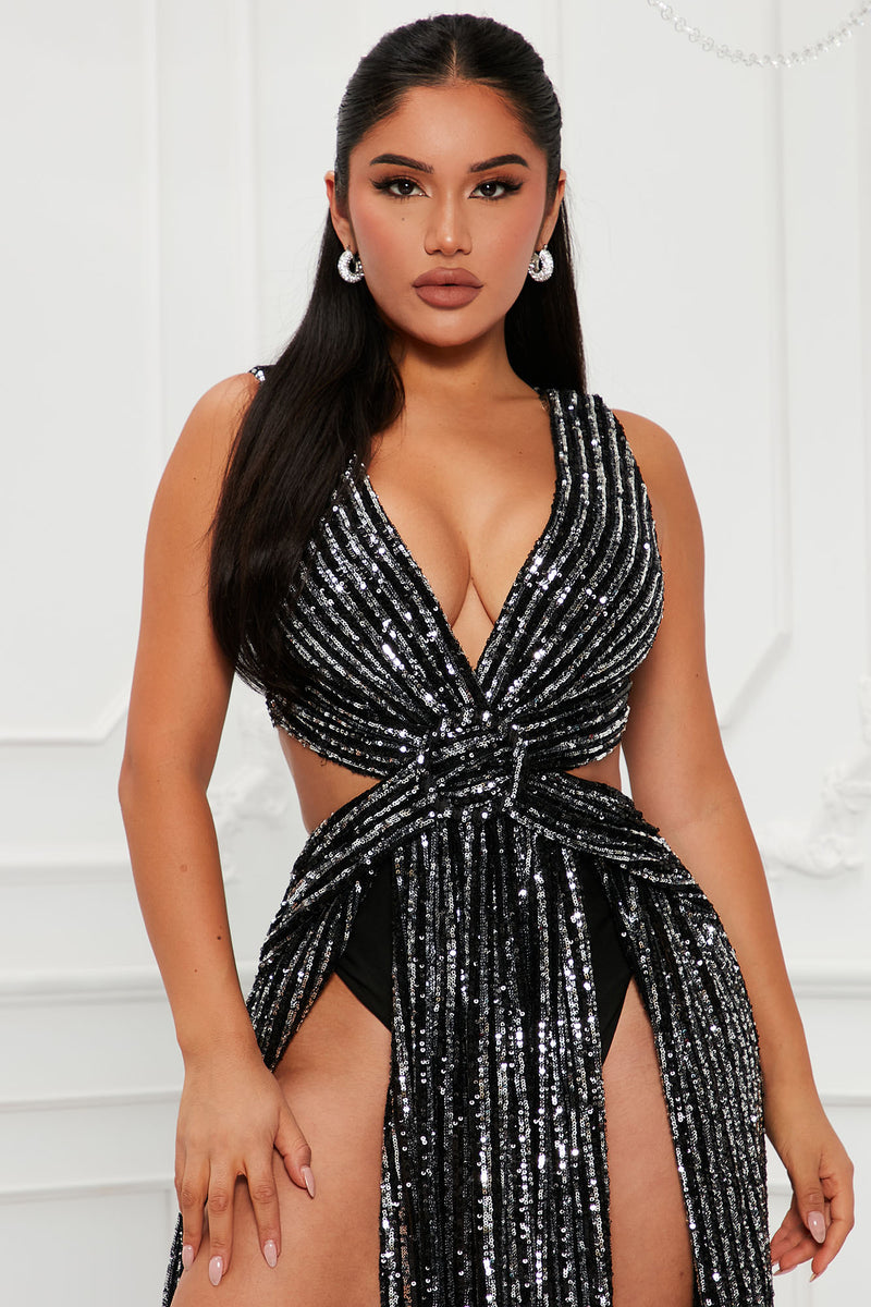 Reignite The Flame Sequin Maxi Dress Black Silver Fashion Nova